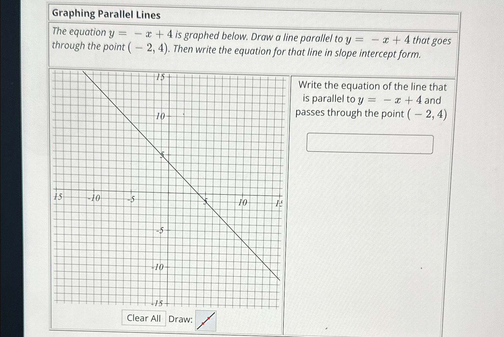 Solved Graphing Parallel Lines\\nThe equation y=-x+4 is | Chegg.com