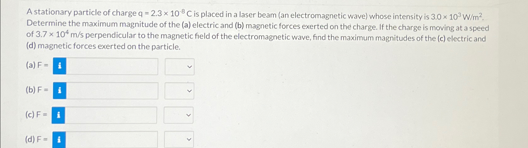 Solved A stationary particle of charge q=2.3×10-8C ﻿is | Chegg.com