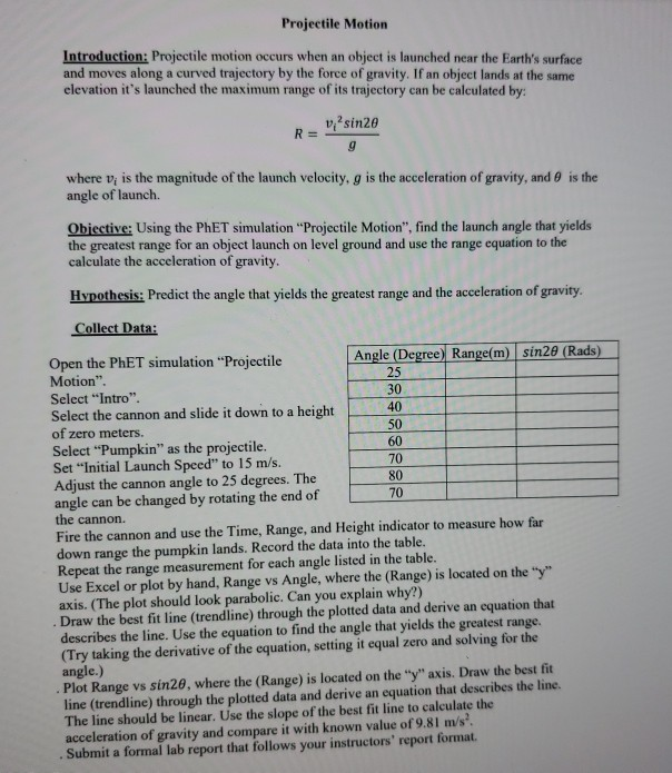 Solved Projectile Motion Introduction: Projectile motion | Chegg.com