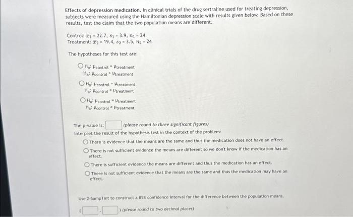 Effects of depression medication. In clinical trials | Chegg.com