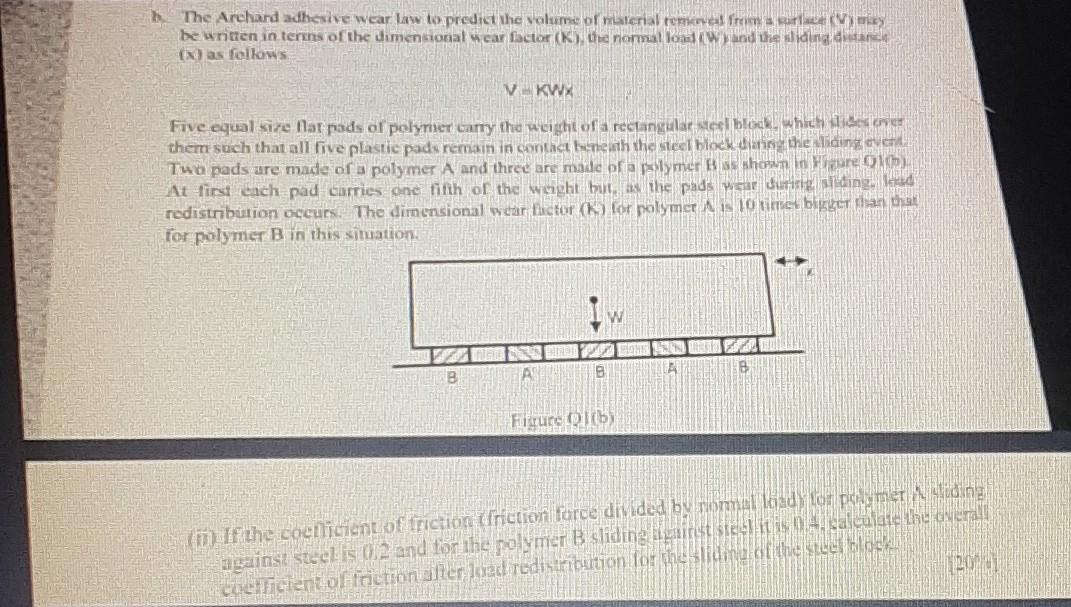 Solved The Archard adhesive wear Lw to predict the volume of | Chegg.com