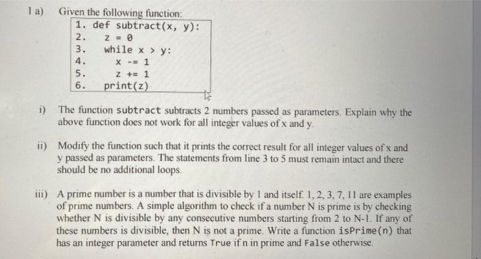 Solved 1 a) Given the following function: i) The function | Chegg.com