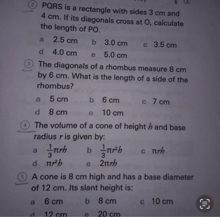 Solved (2) PQRS is a rectangle with sides 3 cm and 4 cm. If | Chegg.com