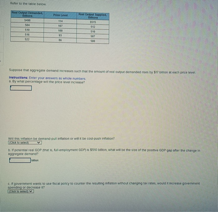 Solved Refer to the table below Price Level Real Output | Chegg.com