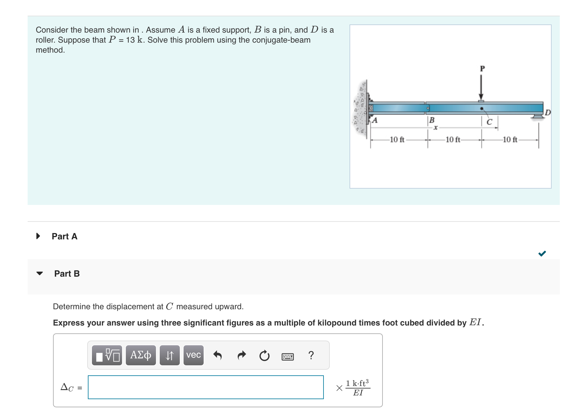 Solved Consider the beam shown in . ﻿Assume A ﻿is a fixed | Chegg.com