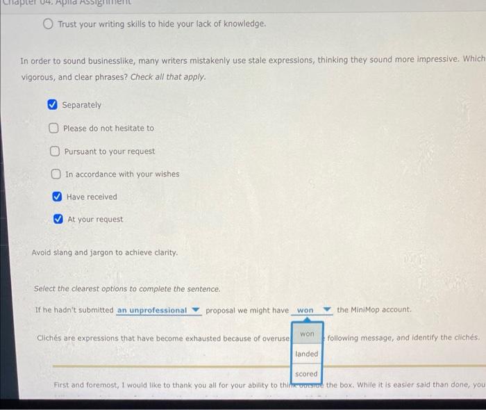 slick the clearest options to complete the sentence. | Chegg.com