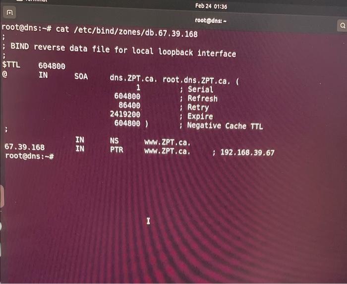 Solved Configure DNS Server (192.168.39.66) for Apache | Chegg.com