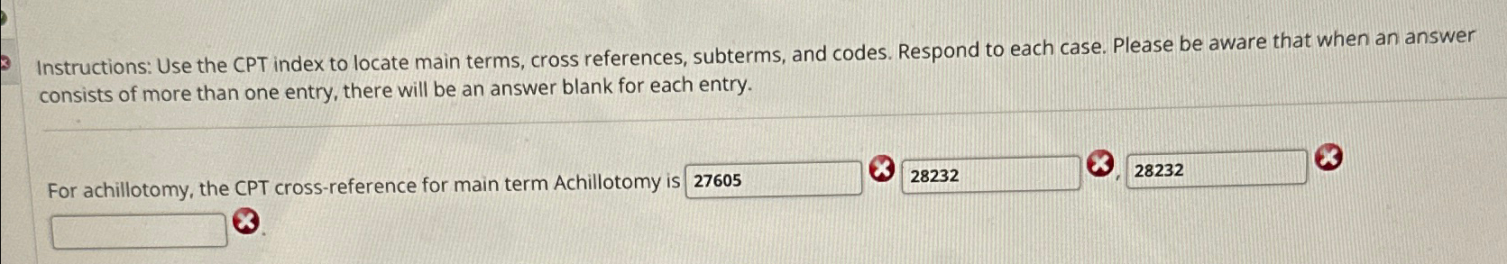 Solved Instructions: Use the CPT index to locate main terms, | Chegg.com