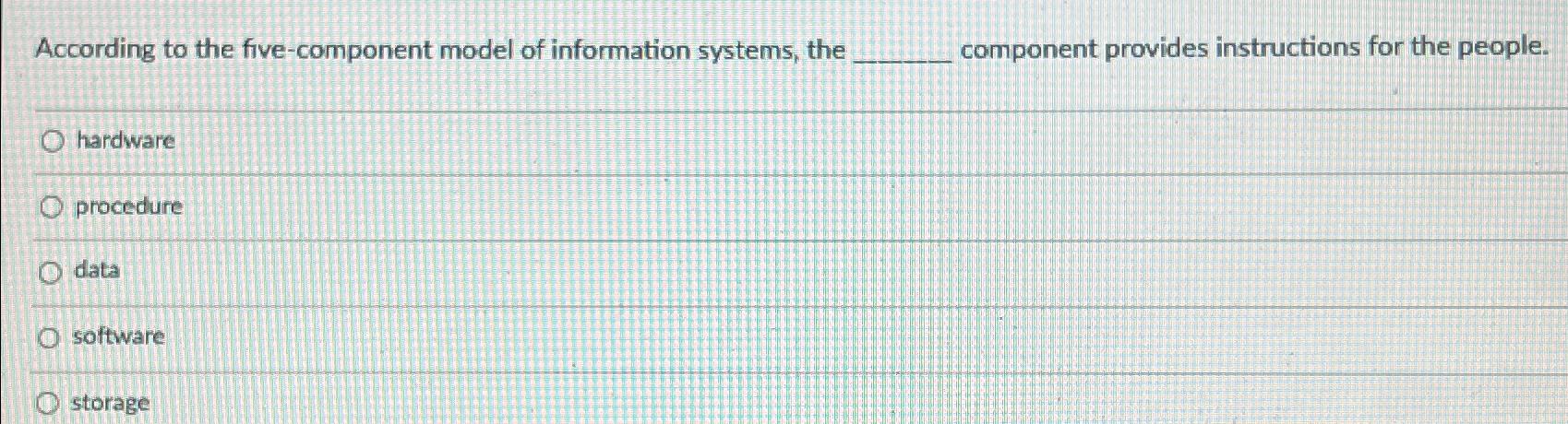 Solved According to the five-component model of information | Chegg.com