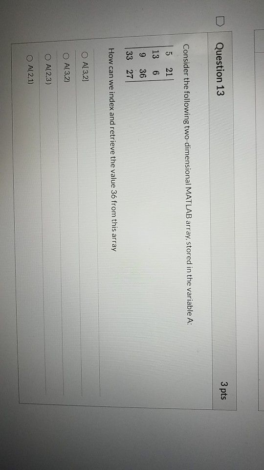 Solved Question 13 3 pts Consider the following | Chegg.com