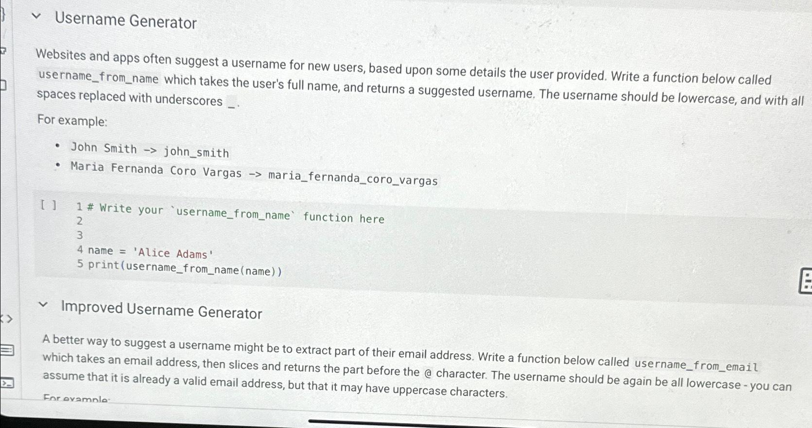 Solved Username GeneratorWebsites and apps often suggest a | Chegg.com