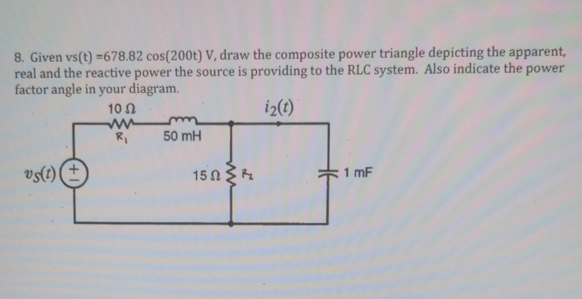 Solved 8. Given vs(t)=678.82cos(200t)V, draw the composite | Chegg.com