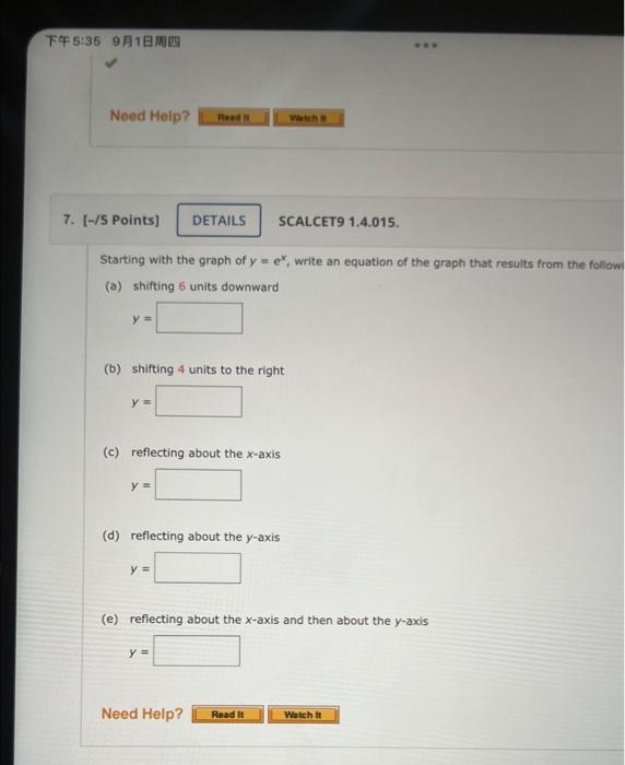 Solved Starting with the graph of y=ex, write an equation of | Chegg.com