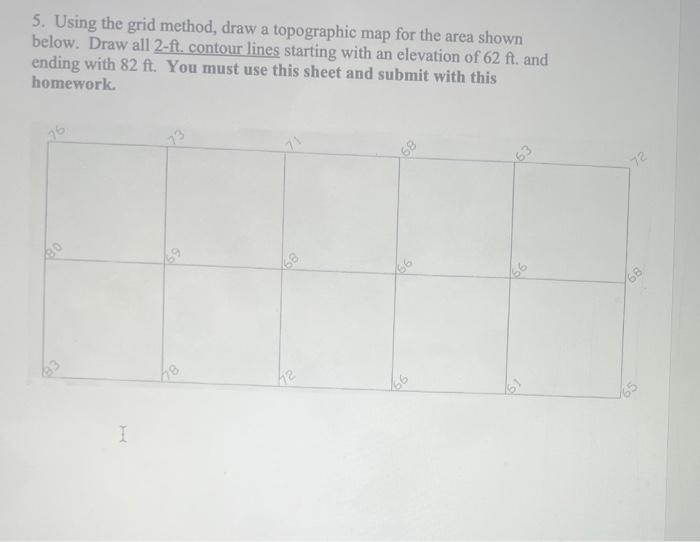 Solved 5. Using the grid method, draw a topographic map for | Chegg.com