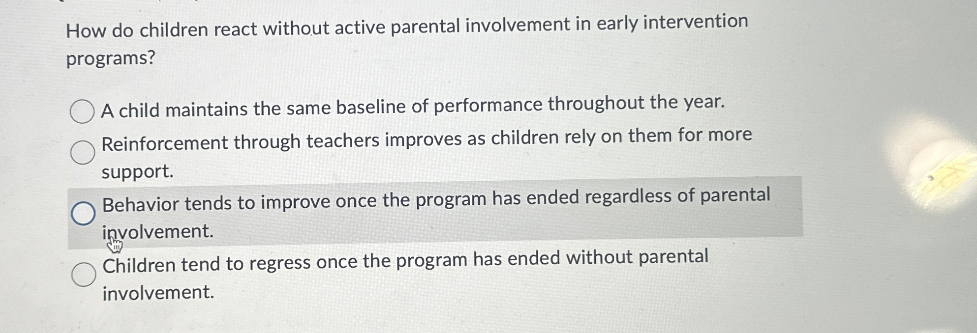 Solved How do children react without active parental | Chegg.com