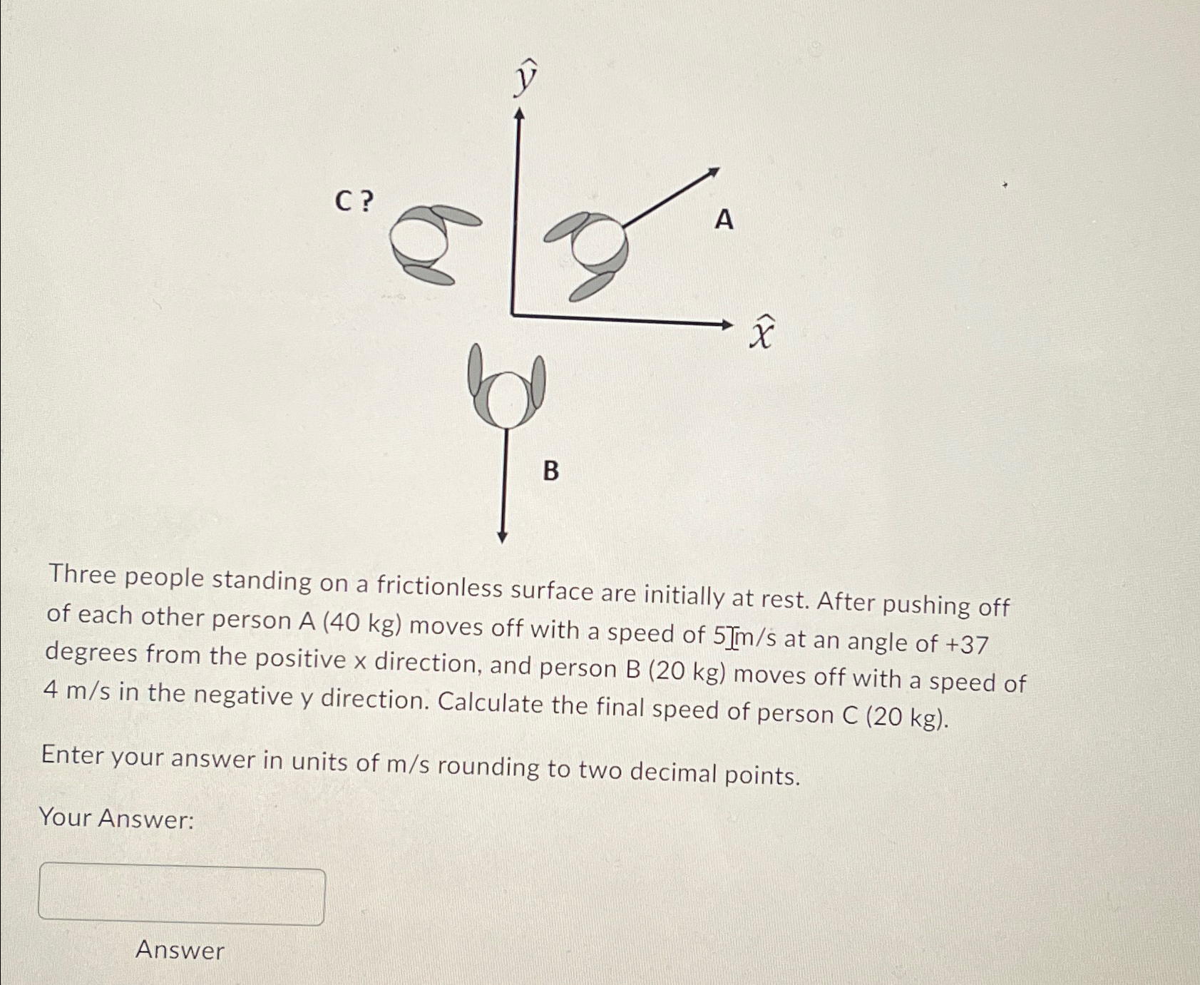Solved Three people standing on a frictionless surface... | Chegg.com