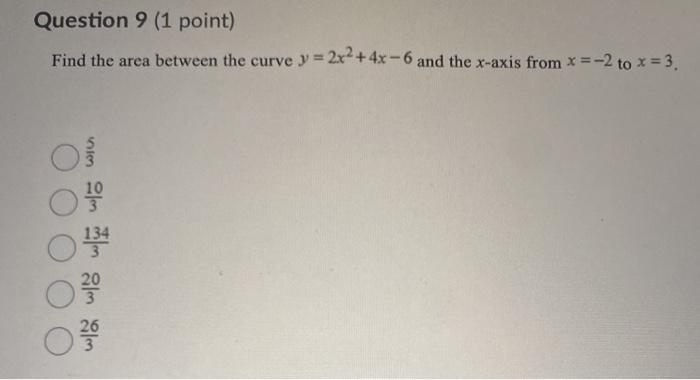 Solved Question 9 (1 point) Find the area between the curve | Chegg.com