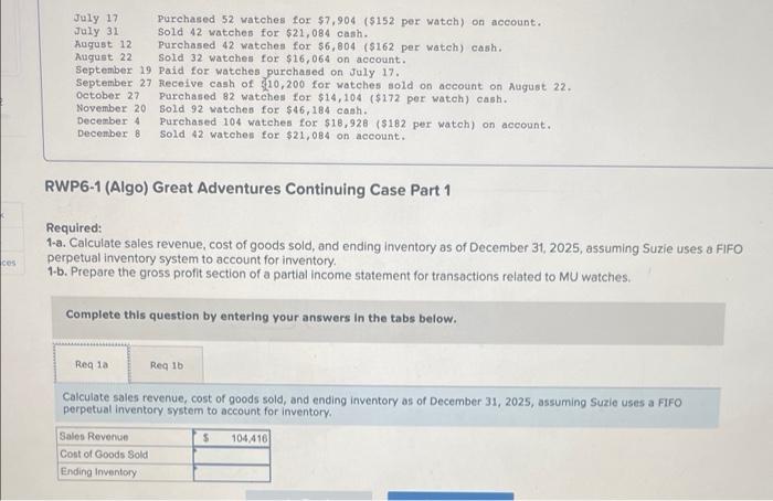 Solved RWP6-1 (Algo) Great Adventures Continuing Case [The | Chegg.com