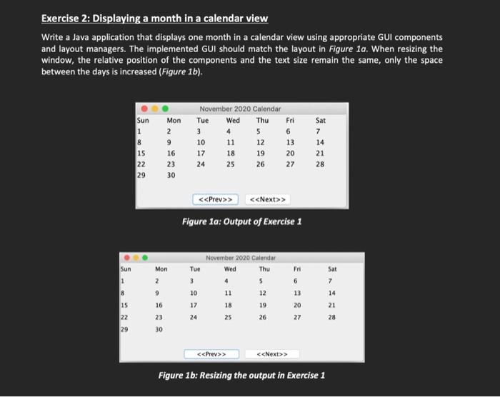 Solved Exercise 2: Displaying a month in a calendar view | Chegg.com