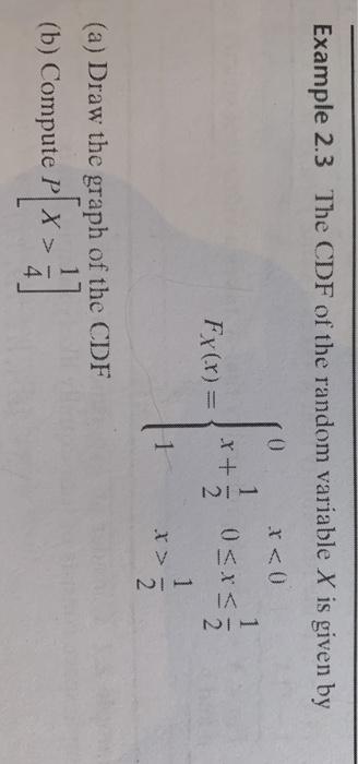 Solved Example 2.3 The CDF of the random variable X is given | Chegg.com