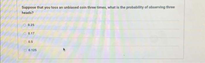 Solved Suppose that you toss an unbiased coin three times, | Chegg.com