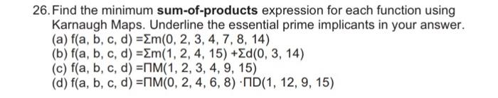 Solved 26. Find the minimum sum-of-products expression for | Chegg.com
