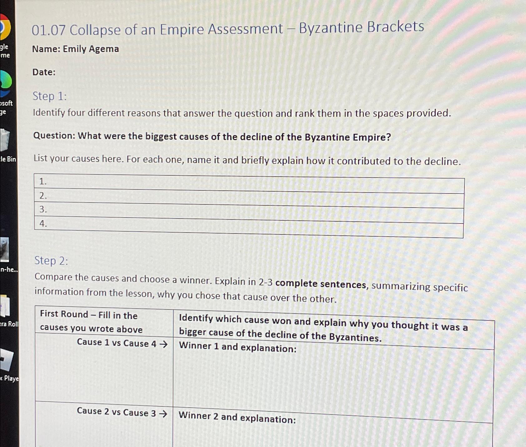 Solved 01.07 ﻿Collapse of an Empire Assessment - ﻿Byzantine | Chegg.com