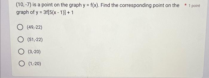 Solved (10,−7) is a point on the graph y=f(x). Find the | Chegg.com