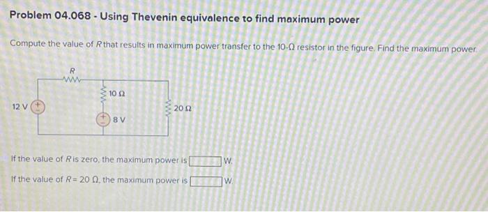 Solved Problem 04.068 - Using Thevenin equivalence to find | Chegg.com