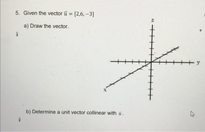 Solved 5. Given the vector u = [2,6,-3] a) Draw the vector. | Chegg.com