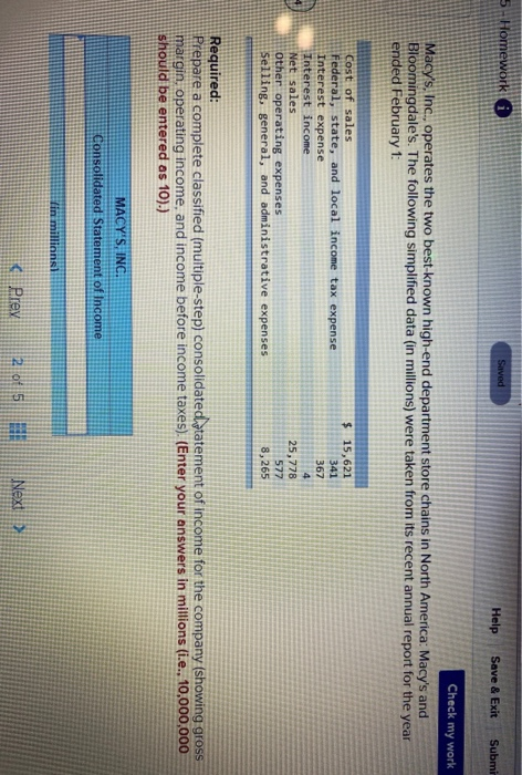 Solved 5 - Homework A Saved Help Save & Exit Submi Check my | Chegg.com