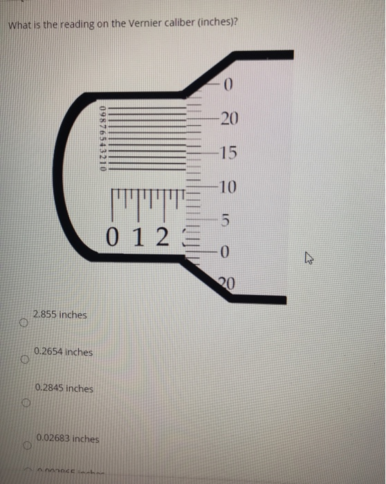 Solved What is the reading on the Vernier caliber (inches)? | Chegg.com