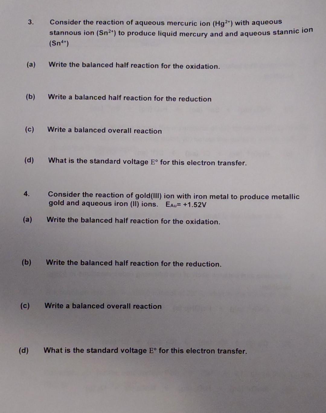 Solved 3. Consider the reaction of aqueous mercuric ion | Chegg.com