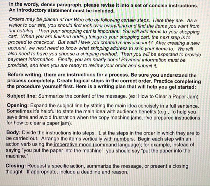 Solved In the wordy, dense paragraph, please revise it into | Chegg.com