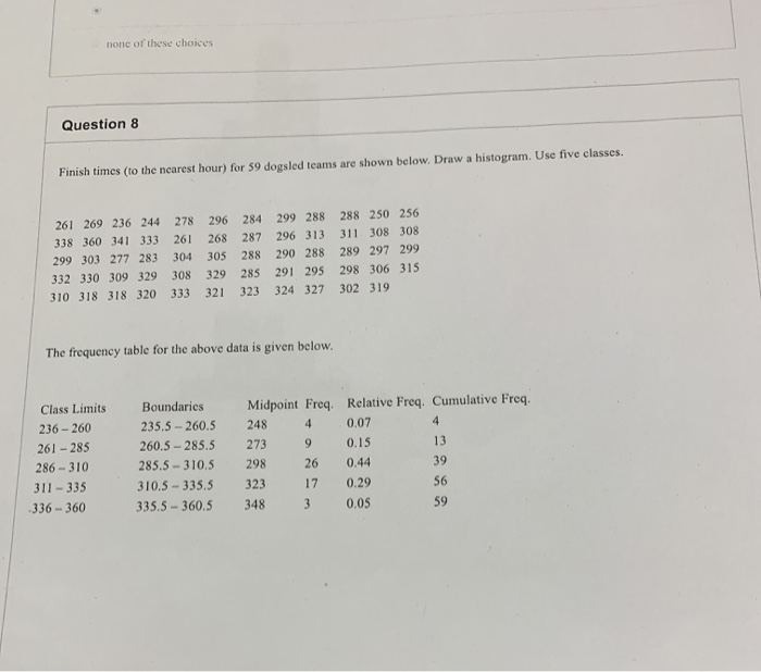 Solved none of these choices Question 8 Finish times (to the | Chegg.com