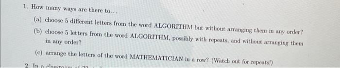 Solved 1. How many ways are there to... (a) choose 5 | Chegg.com