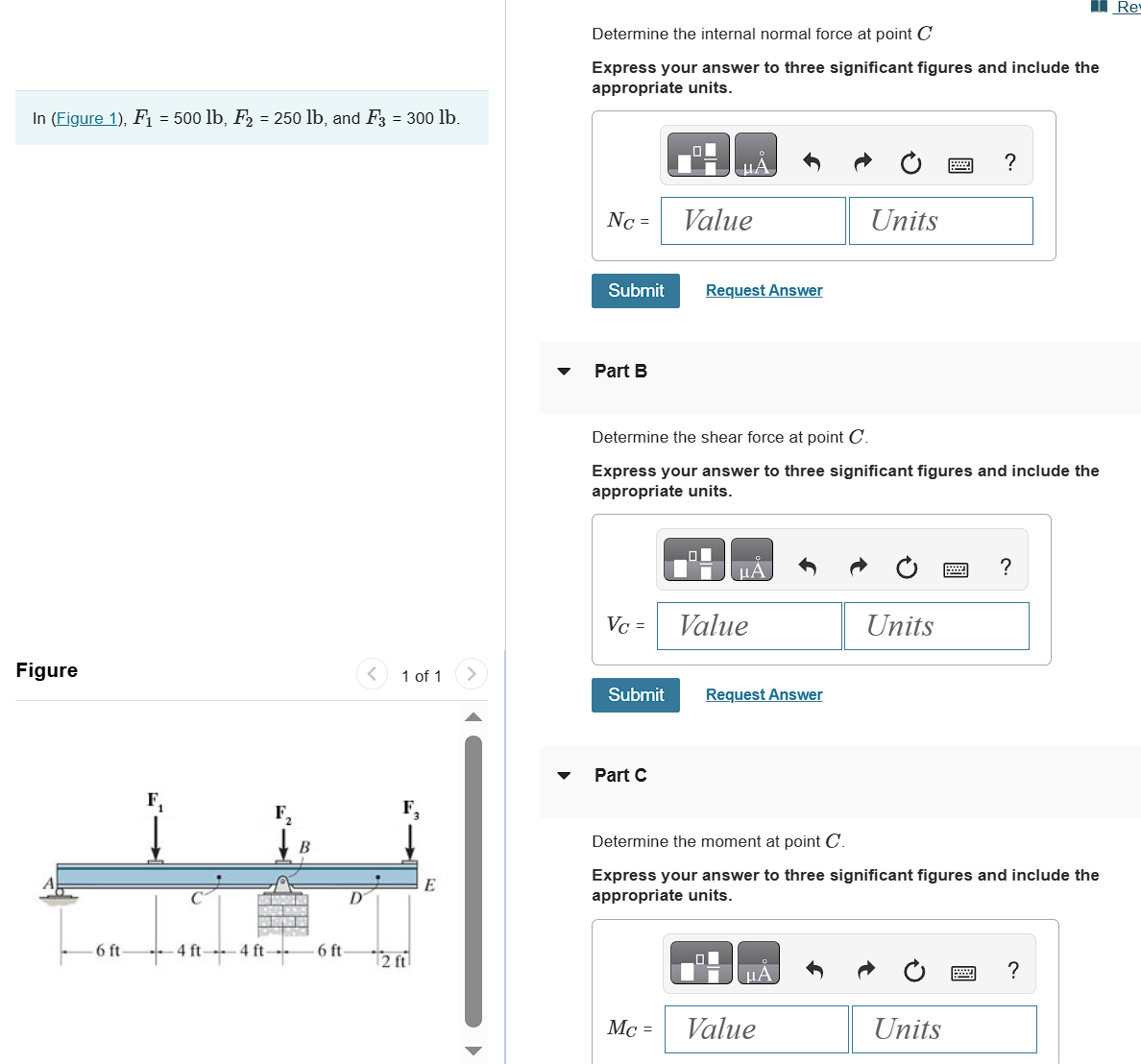Solved In (Figure 1), F1=500lb,F2=250lb, ﻿and F3=300lb.Part | Chegg.com