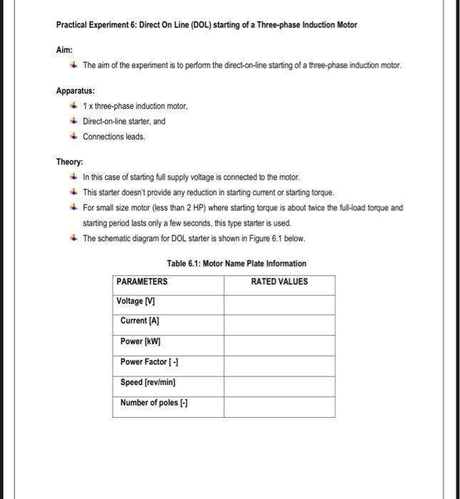 Practical Experiment 6: Direct On Line (DOL) starting | Chegg.com