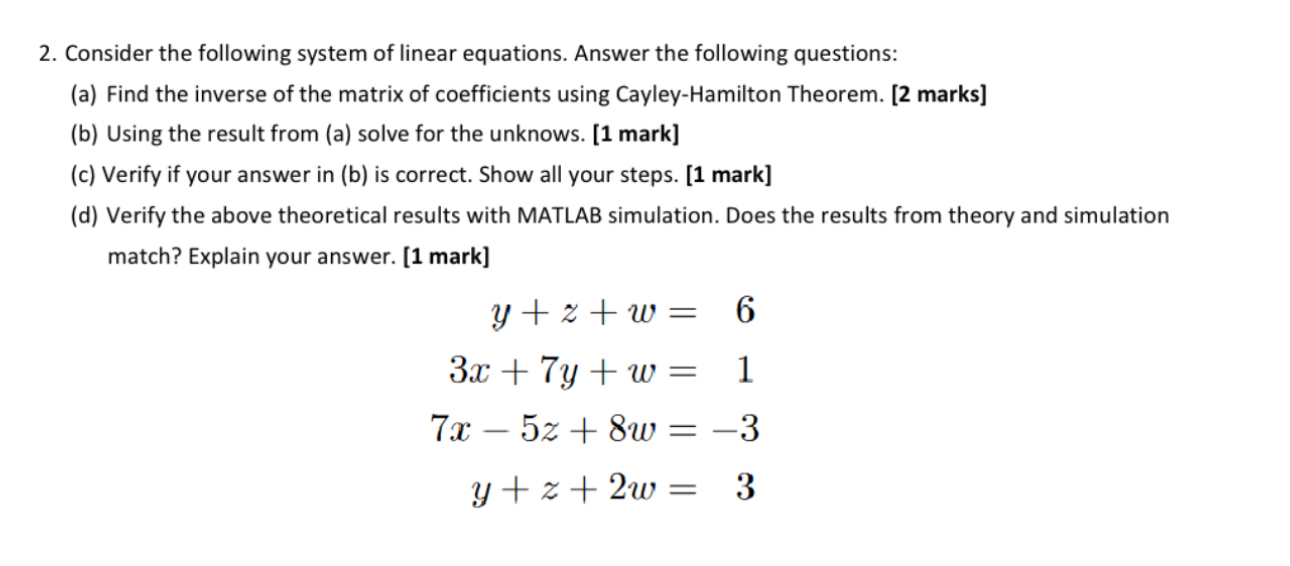 Solved Consider the following system of linear equations. | Chegg.com