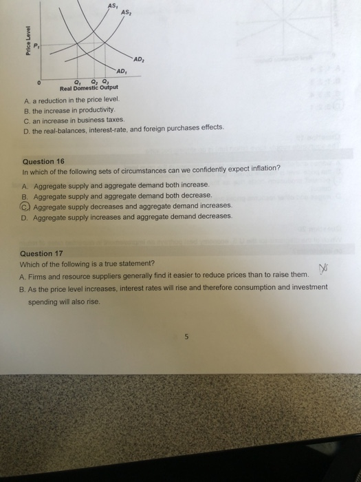 Solved Price Level Real Domestic output A. a reduction in | Chegg.com