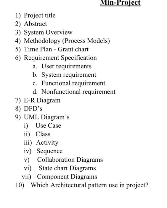 Solved Min-Project 1) Project title 2) Abstract 3) System | Chegg.com