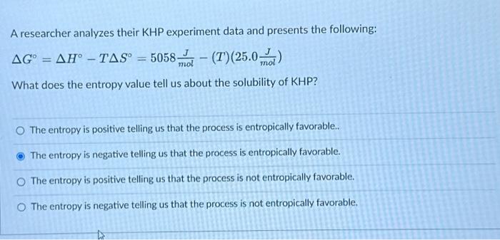 Solved A researcher analyzes their KHP experiment data and | Chegg.com
