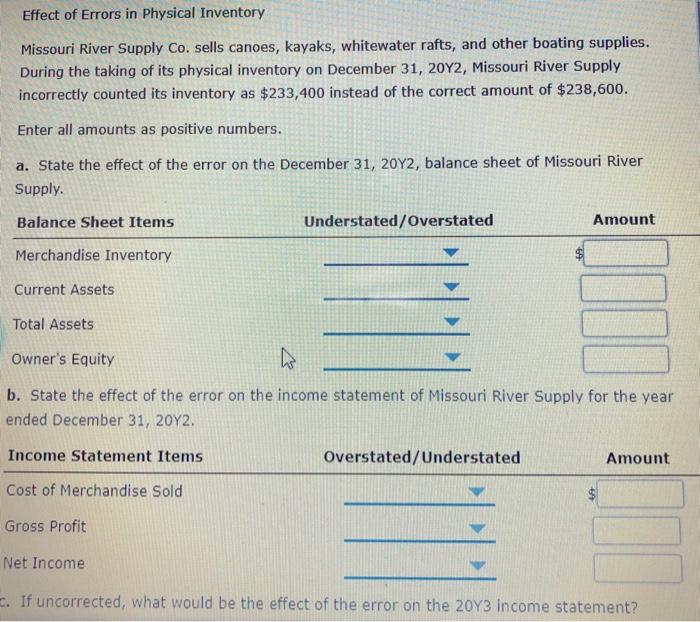 Solved Effect of Errors in Physical Inventory Missouri River | Chegg.com