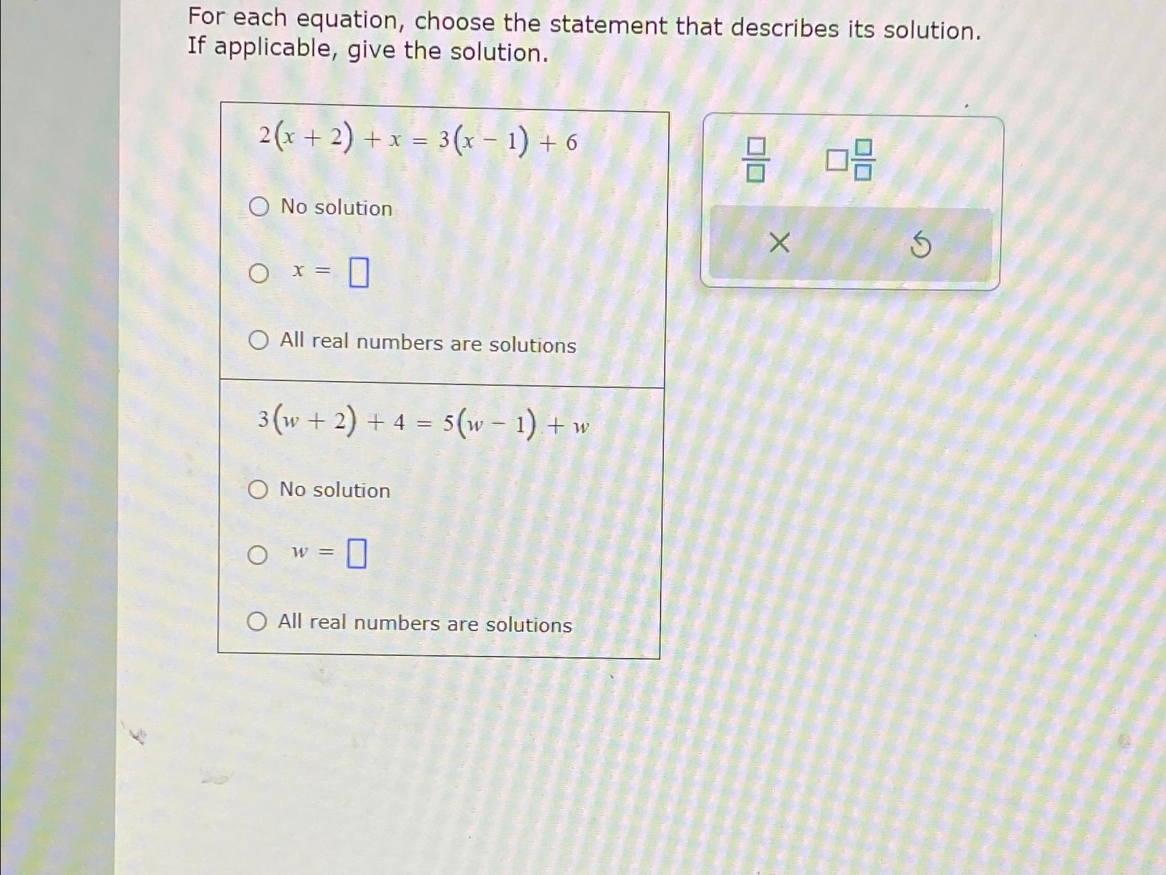 Solved For each equation, choose the statement that | Chegg.com