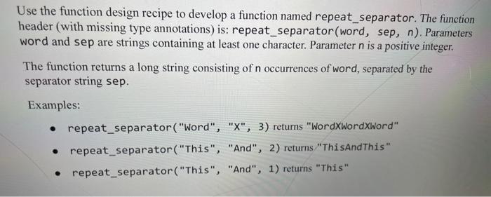 Solved Use The Function Design Recipe To Develop A Function