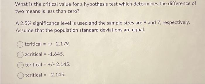 Solved What is the critical value for a hypothesis test | Chegg.com