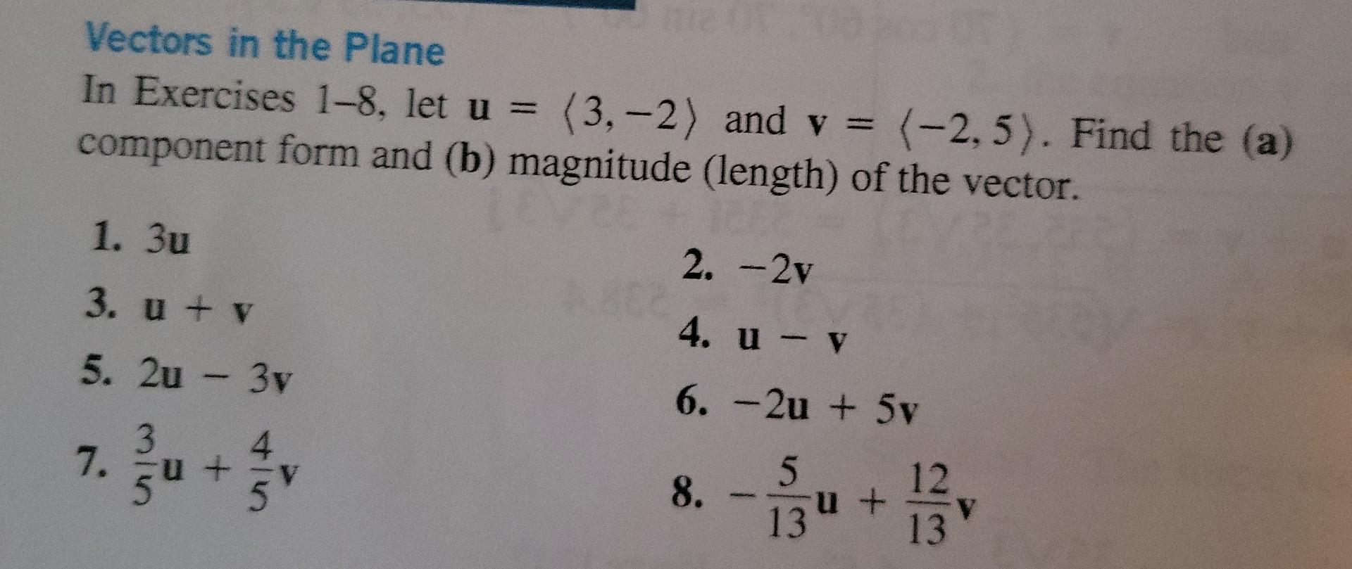 Solved Vectors in the Plane In Exercises 1-8, let u = (3,-2) | Chegg.com