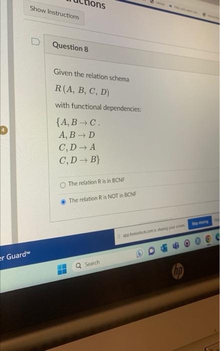 Solved Given the relation schema R(A,B,C,D) with functional | Chegg.com
