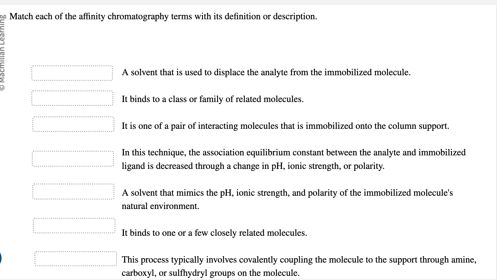 Solved Match each of the affinity chromatography terms with | Chegg.com