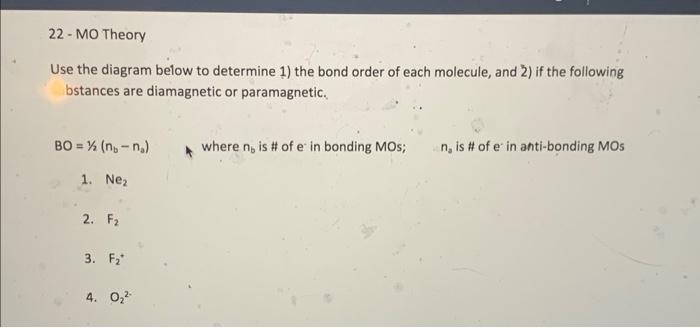 Solved Use the diagram below to determine 1) the bond order | Chegg.com